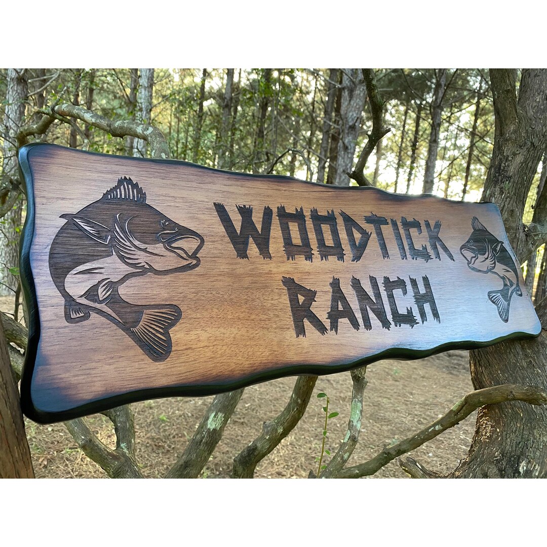 Wood Outdoor Lake House Sign, Personalized Fish Decor, Custom Carved ...