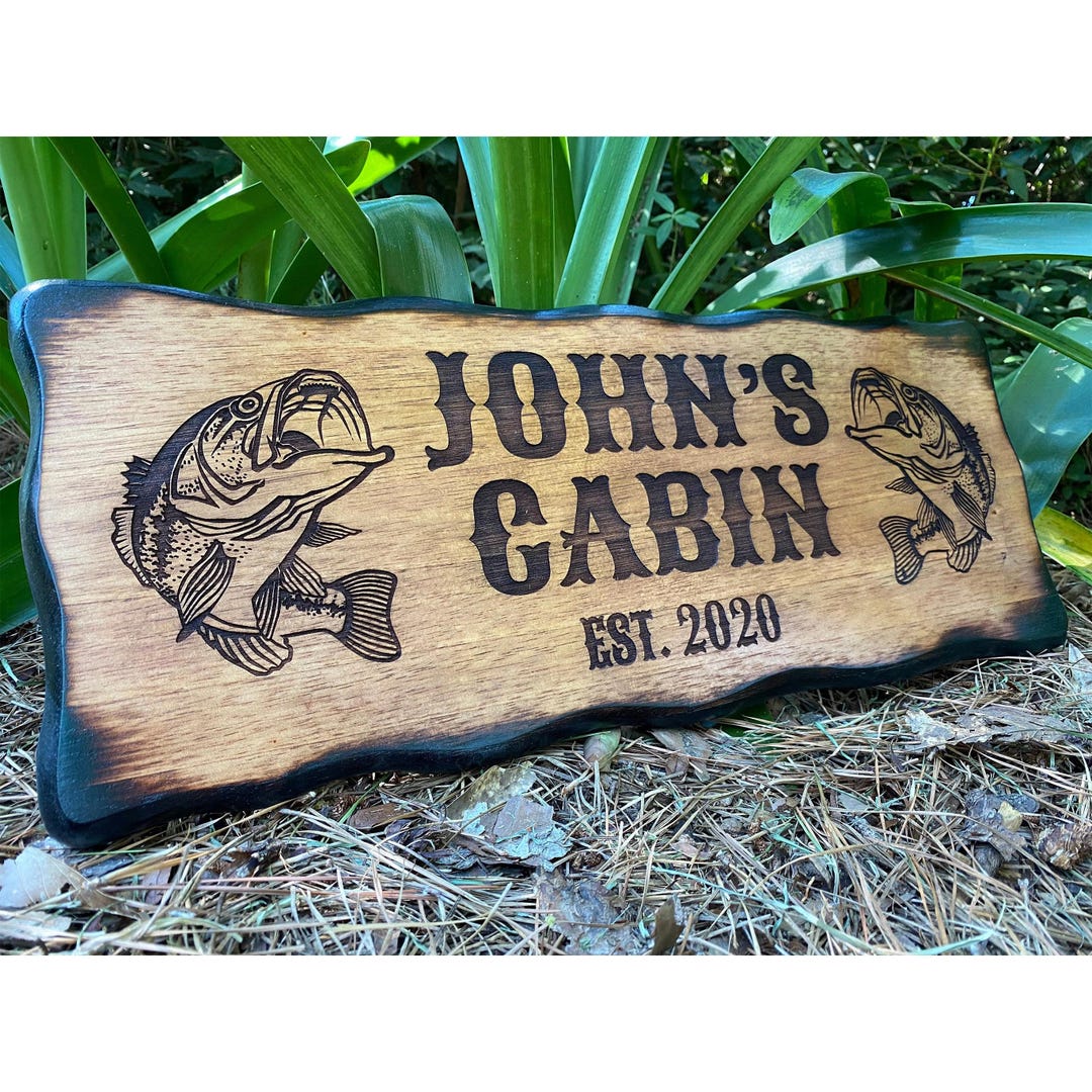 Wood Outdoor Lake House Sign, Fishing Lodge, Custom Carved Cabin Sign ...