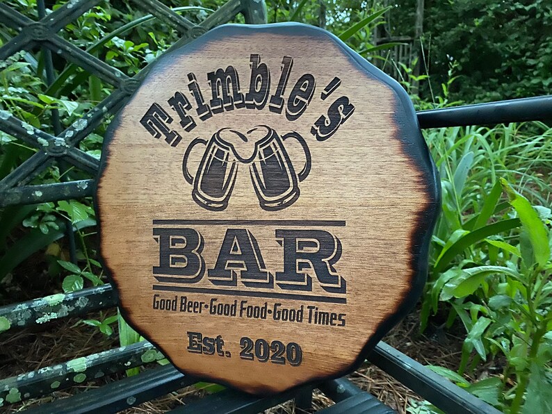 Personalized Bar Grill Round Sign, Custom Circle Man Cave Rustic Wood ...