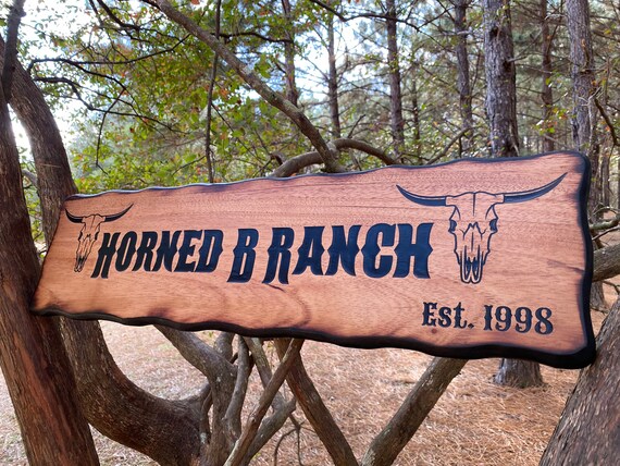 Outdoor Ranch House Wood Sign Personalized Bull Horn | Etsy
