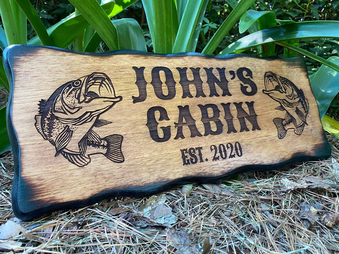 Wood Outdoor Lake House Sign, Fishing Lodge, Custom Carved Cabin Sign ...