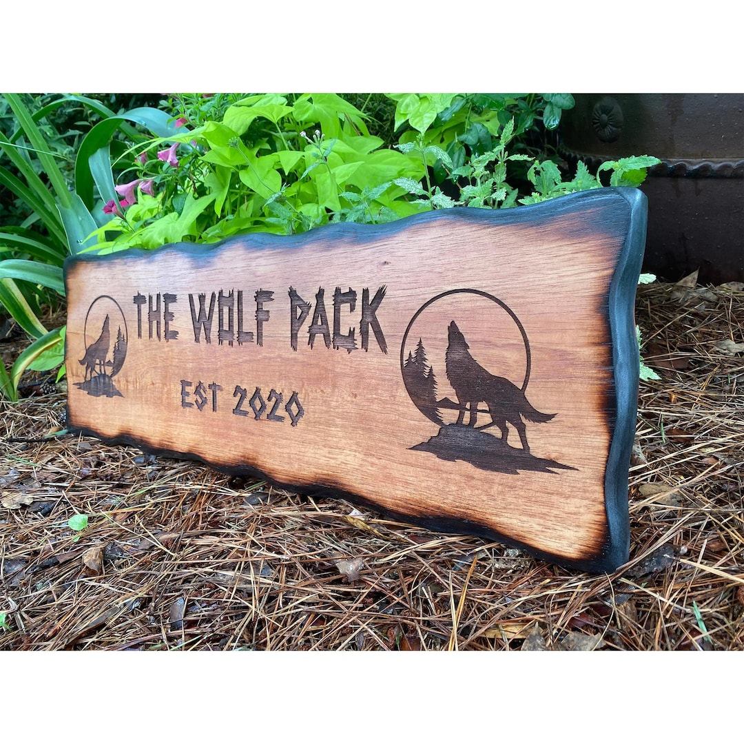 Wolf Western Wood Sign, Personalized Outdoor Wood Art, Cabin Welcome ...