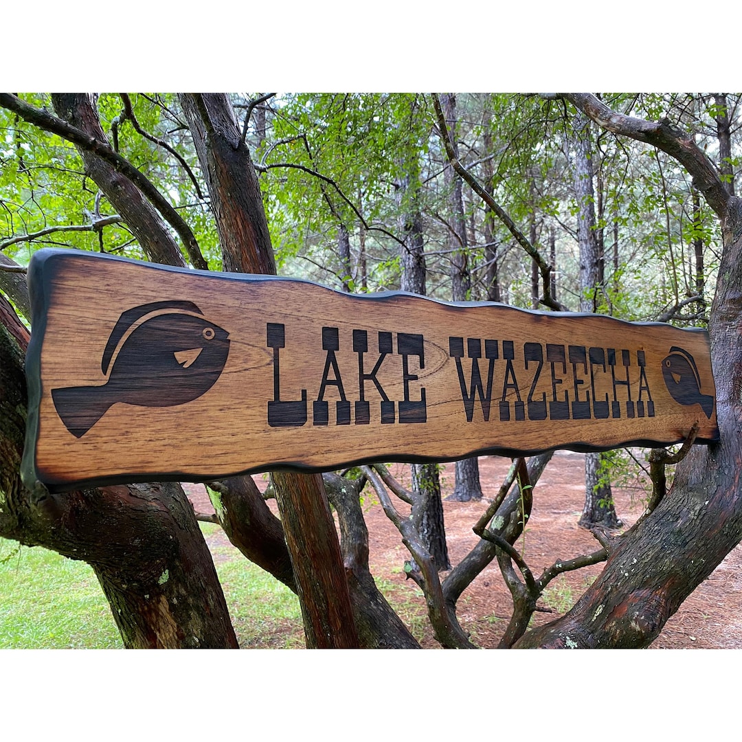 Personalized Wood Outdoor Fish Sign, Custom Lake House Fishing Sign ...