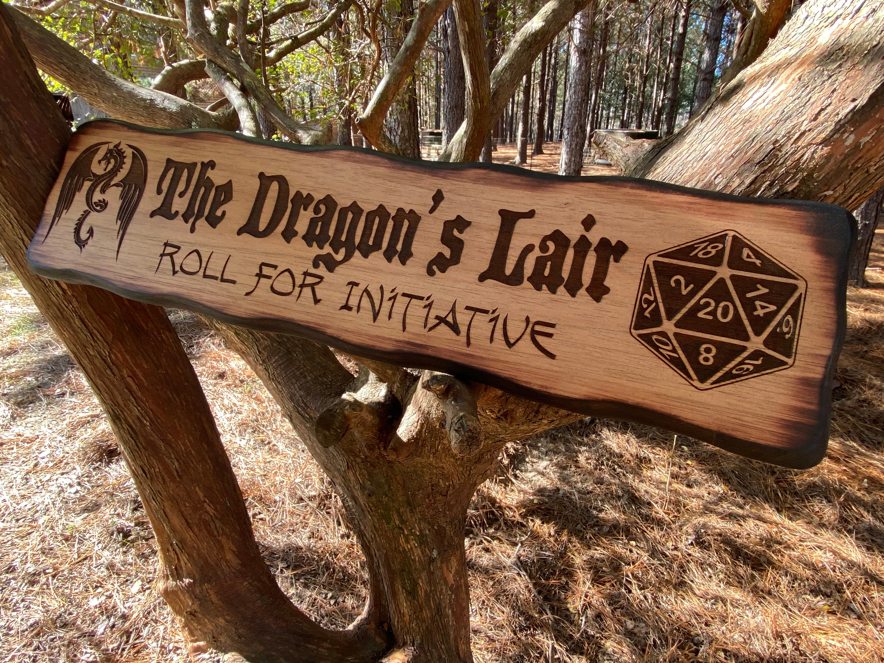 Dungeons and Dragons Wall Sign - D20 and Dragon - Personalized Dnd Gift ...
