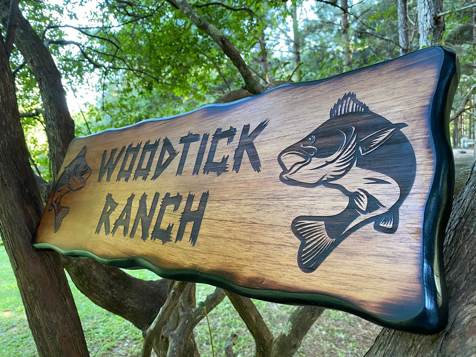 Wood Outdoor Lake House Sign, Personalized Fish Decor, Custom Carved ...