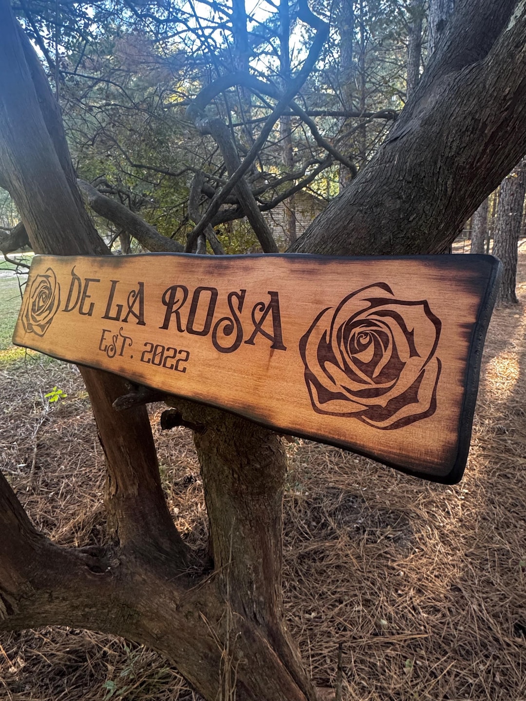 Engraved Rose Decorative Wood Sign - Rose - Family Last Name Sign ...
