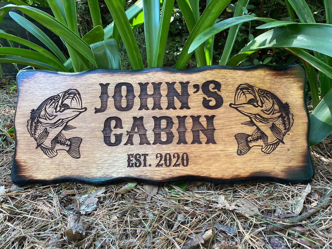 Wood Outdoor Lake House Sign, Fishing Lodge, Custom Carved Cabin Sign ...