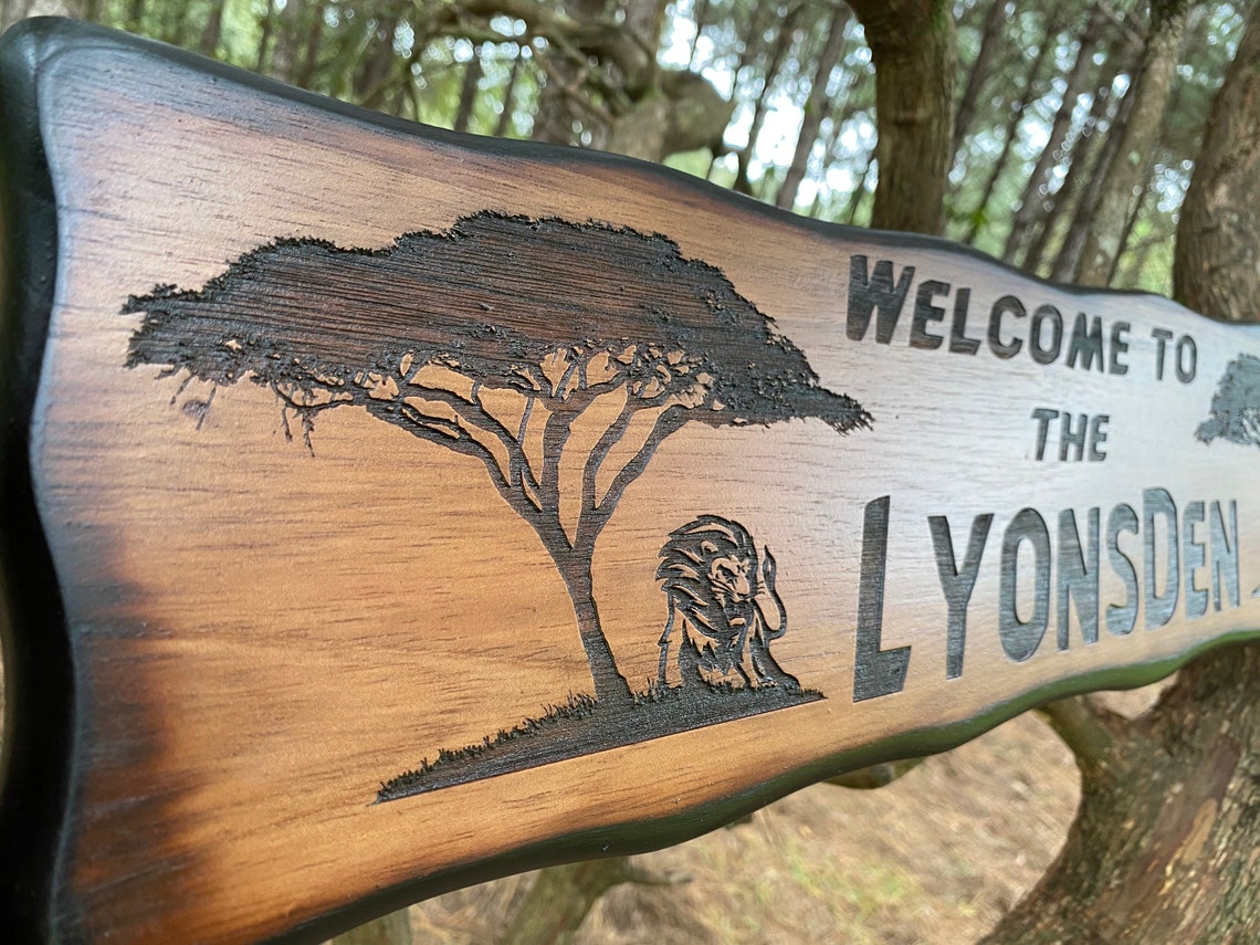 Custom Wood Lion Sign, Personalized Outdoor Wood Sign, Rustic Driveway ...