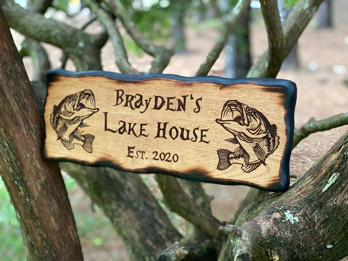 Wood Outdoor Lake House Sign Fishing Lodge Custom Carved | Etsy
