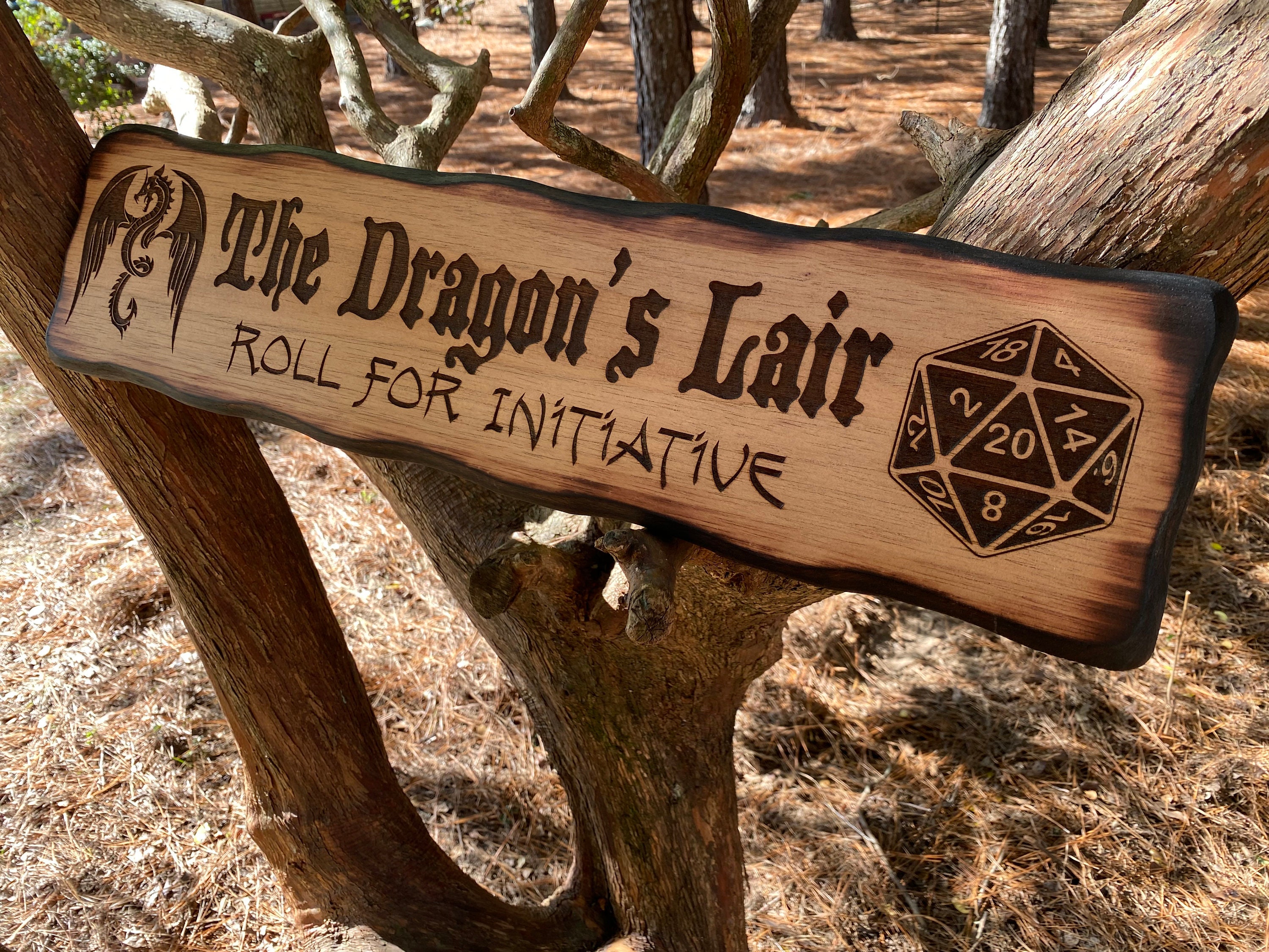 Dungeons and Dragons Wall Sign - D20 and Dragon - Personalized Dnd Gift ...