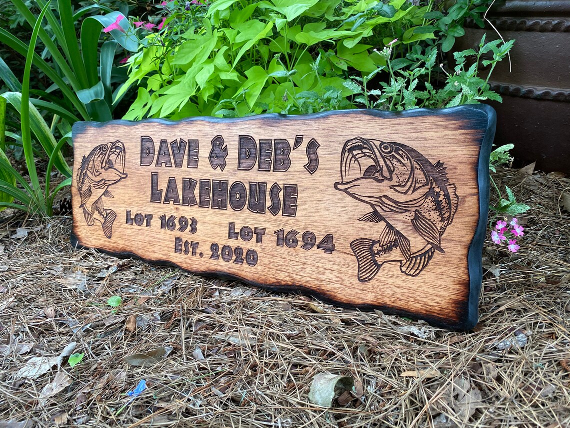 Outdoor Lake House Fishing Sign Personalized Wood Decor | Etsy