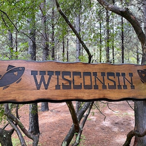 Personalized Wood Outdoor Fish Sign, Custom Lake House Fishing Sign ...