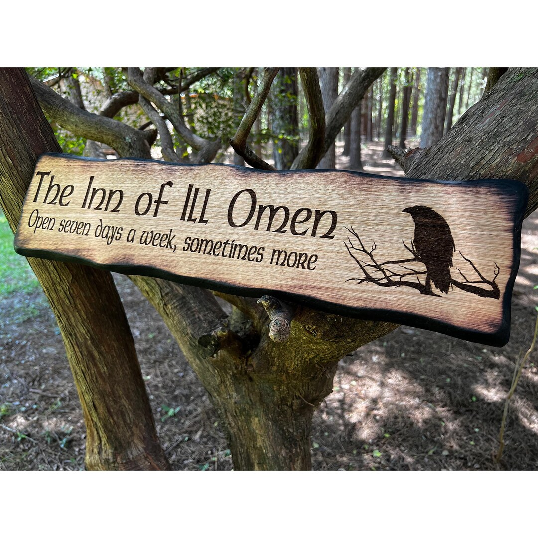 Personalized Raven Tavern Sign – Rustic Engraved Wood, Custom Man Cave ...