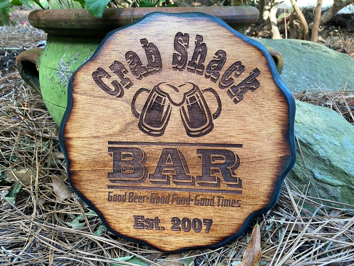Personalized Bar Grill Round Sign, Custom Circle Man Cave Rustic Wood ...