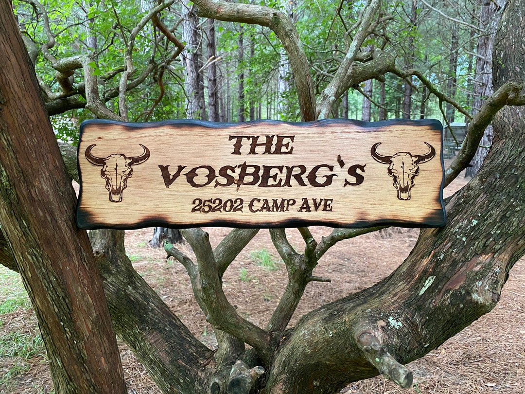 Outdoor Ranch House Wood Sign, Personalized Cow Skull Decoration ...