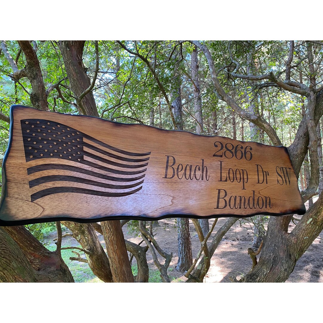 American Flag Wood Wall Decor - Rustic Western Address Sign - Custom ...