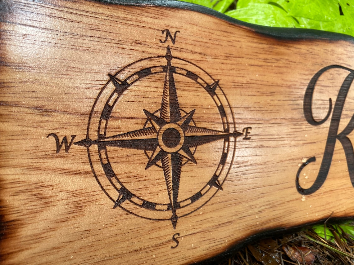Personalized Nautical Compass Wood SignRustic Lake House Wall | Etsy