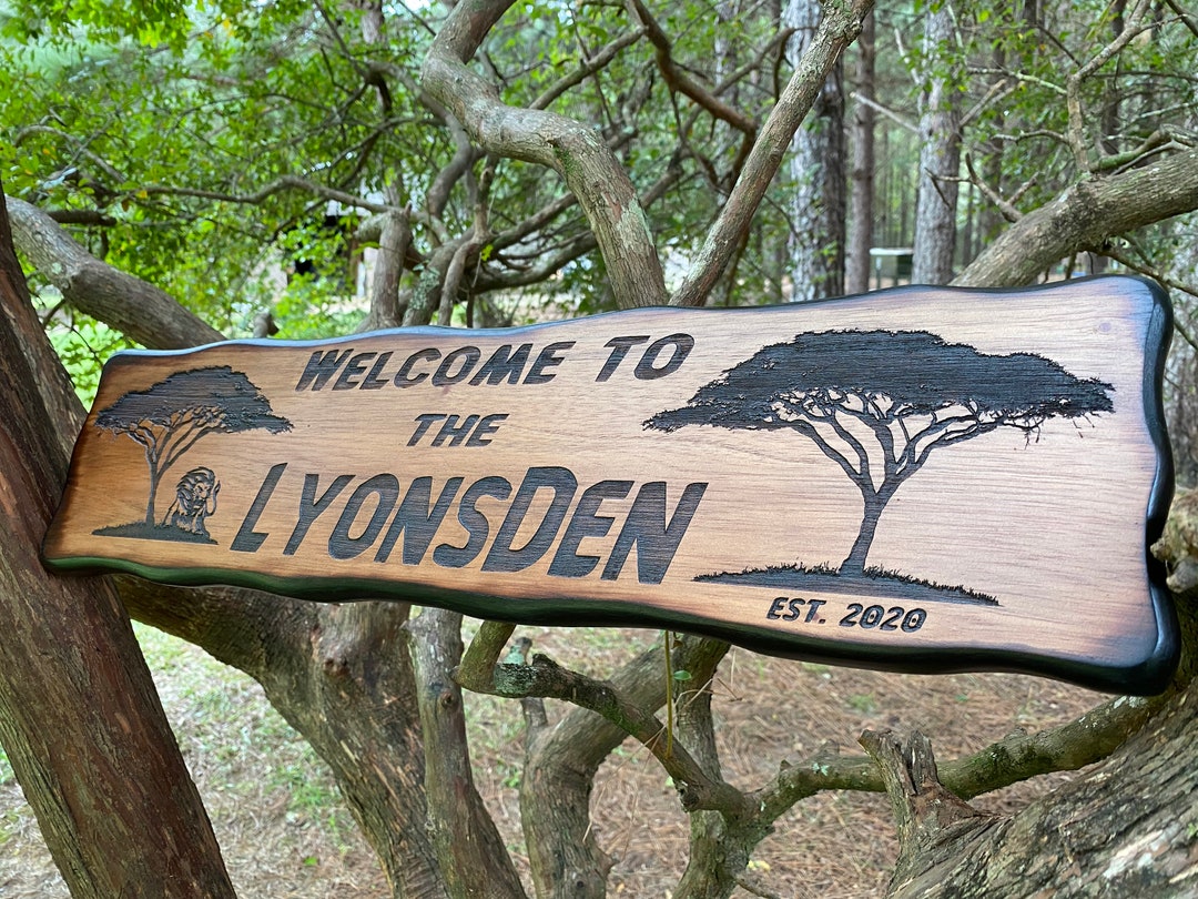 Custom Wood Lion Sign, Personalized Outdoor Wood Sign, Rustic Driveway ...