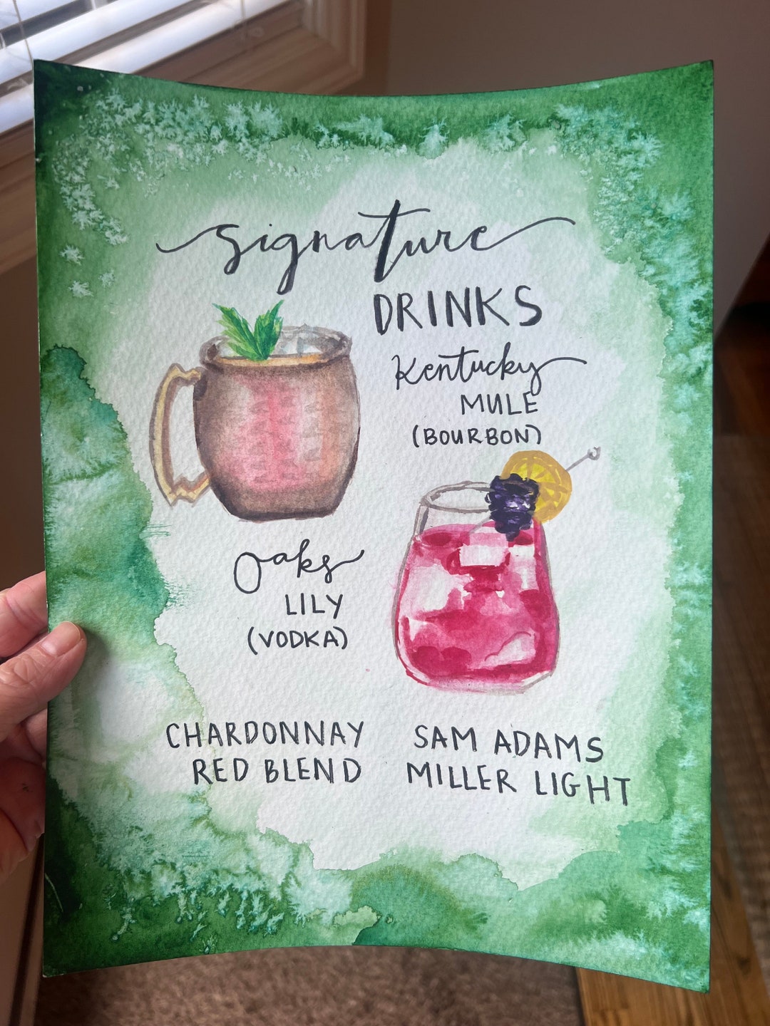 Custom Watercolor Bar Menu Wedding - Etsy