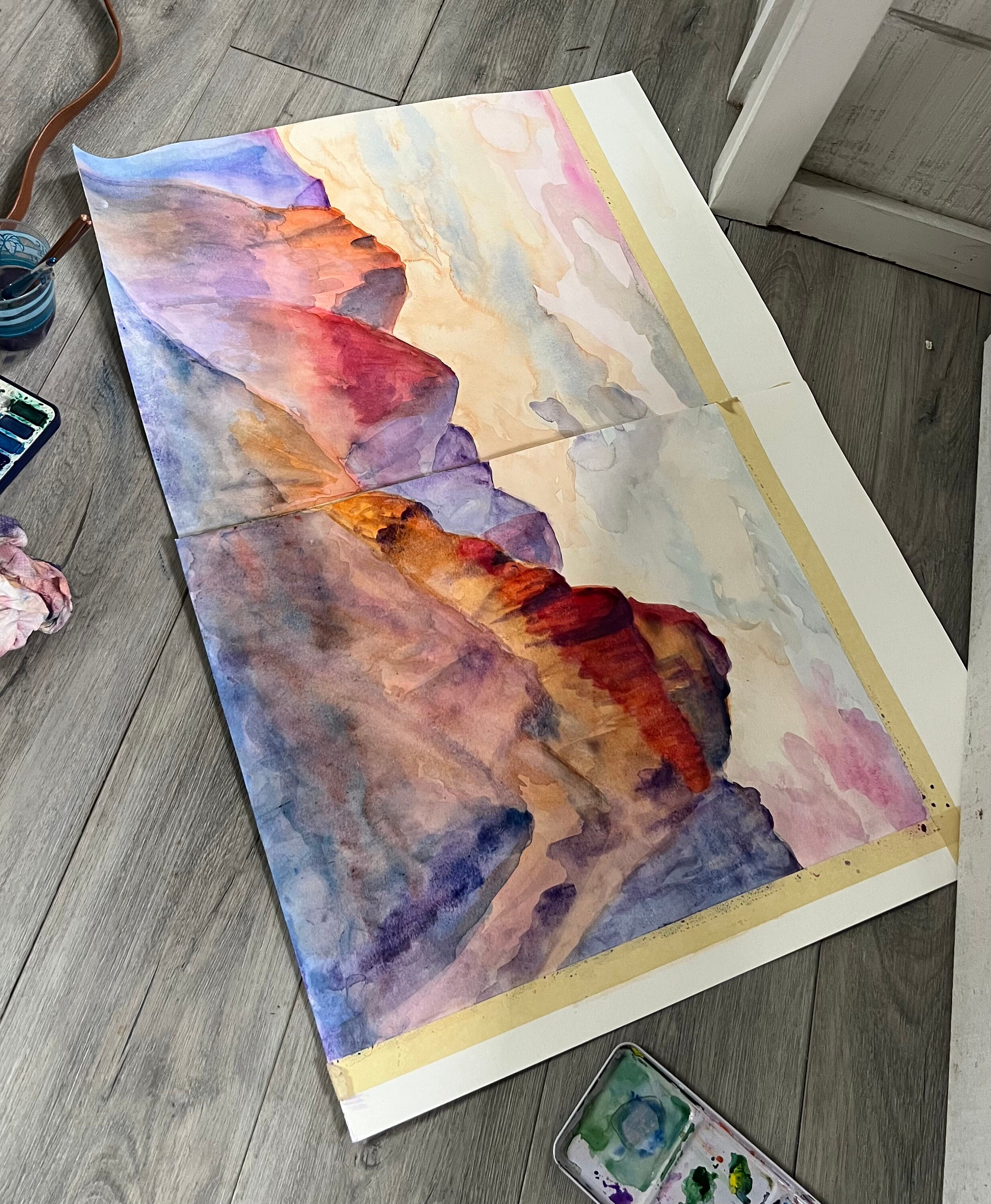 Three-panel Watercolor Painting of Red Rock Canyon - Etsy