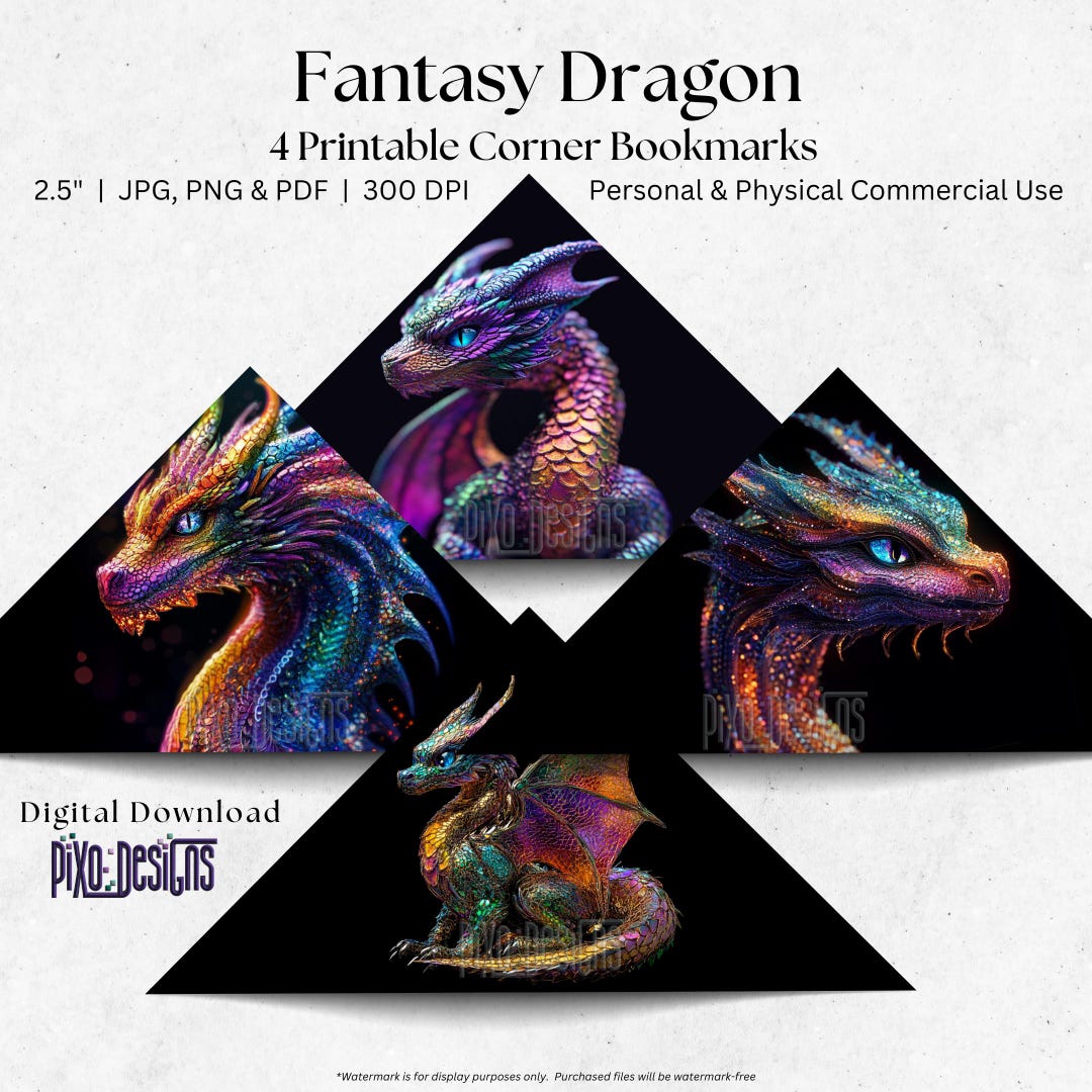 Printable Fantasy Dragon Corner Bookmarks | Corner Bookmark | Digital ...