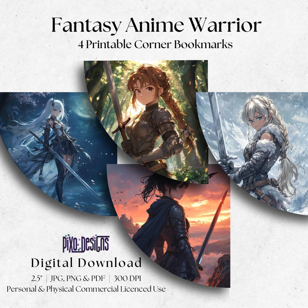 Fantasy Anime Warrior Corner Bookmarks | Printable DIY Gift for Magna ...