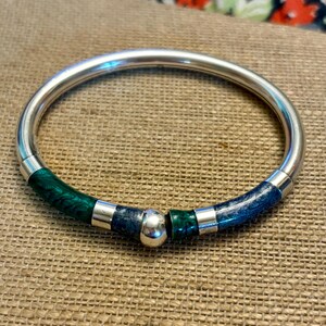 Italian Sterling Silver Bangle Blue & Green Enamel, Vintage Italian ...