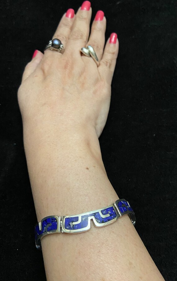 Sterling & Blue Stone Inlay Bracelet, Mexico Sterling… - Gem