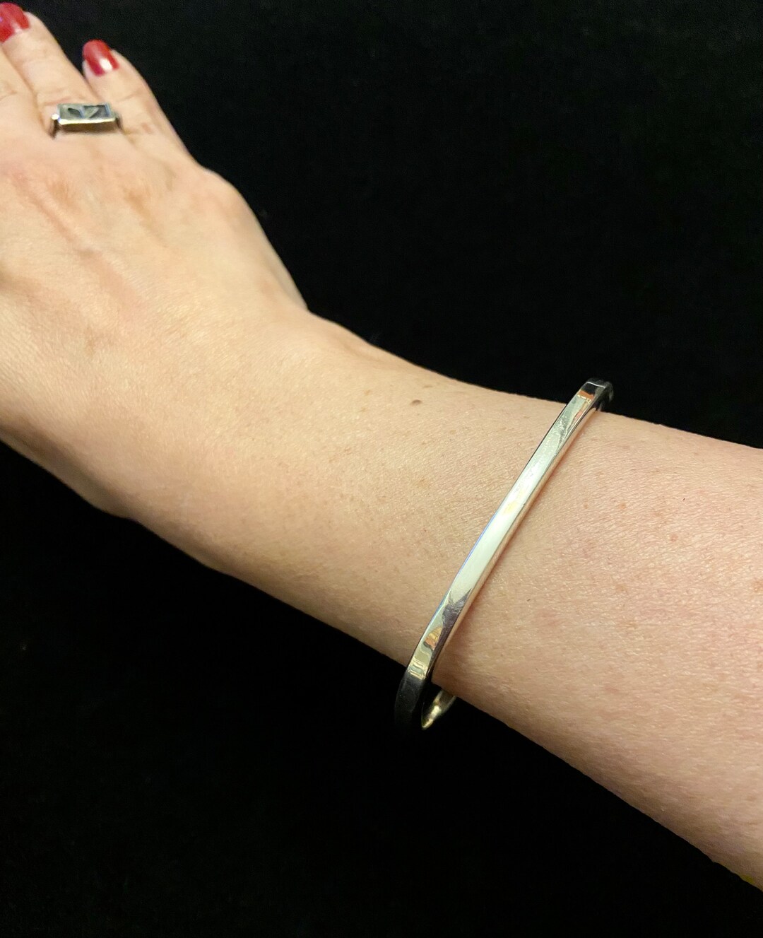 Unique Vintage Sterling Silver Square Bangle Bracelet, Sterling Silver ...