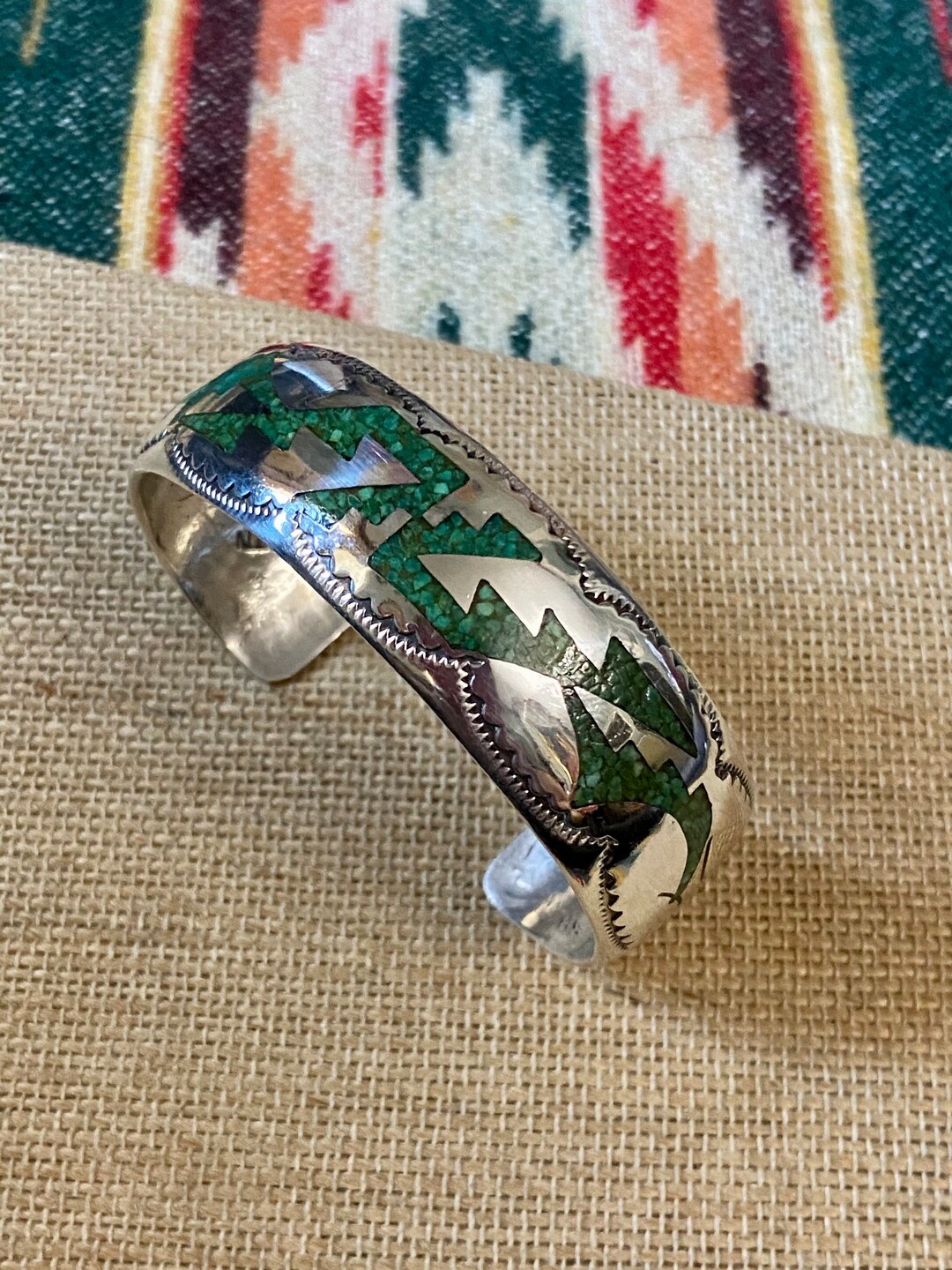 Vintage Native American Silver Cuff With Turquoise Inlay, Native ...