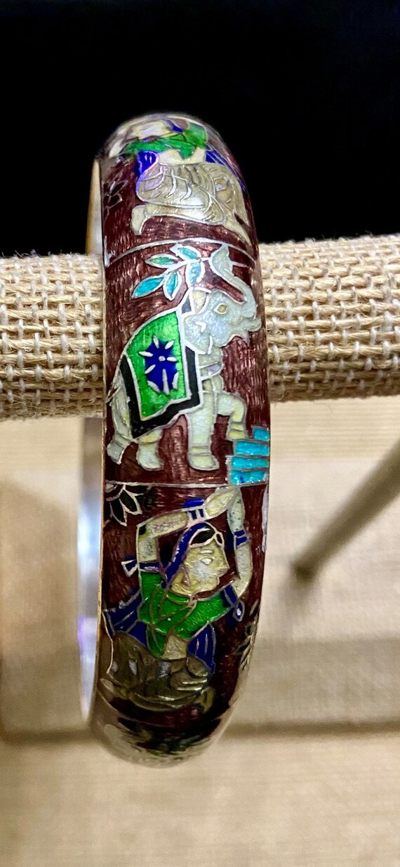 Vintage Silver Enamel Bangle Bracelet, Silver Guilloc… - Gem