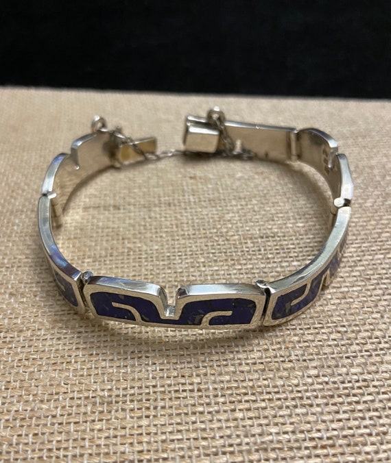 Sterling & Blue Stone Inlay Bracelet, Mexico Sterling… - Gem