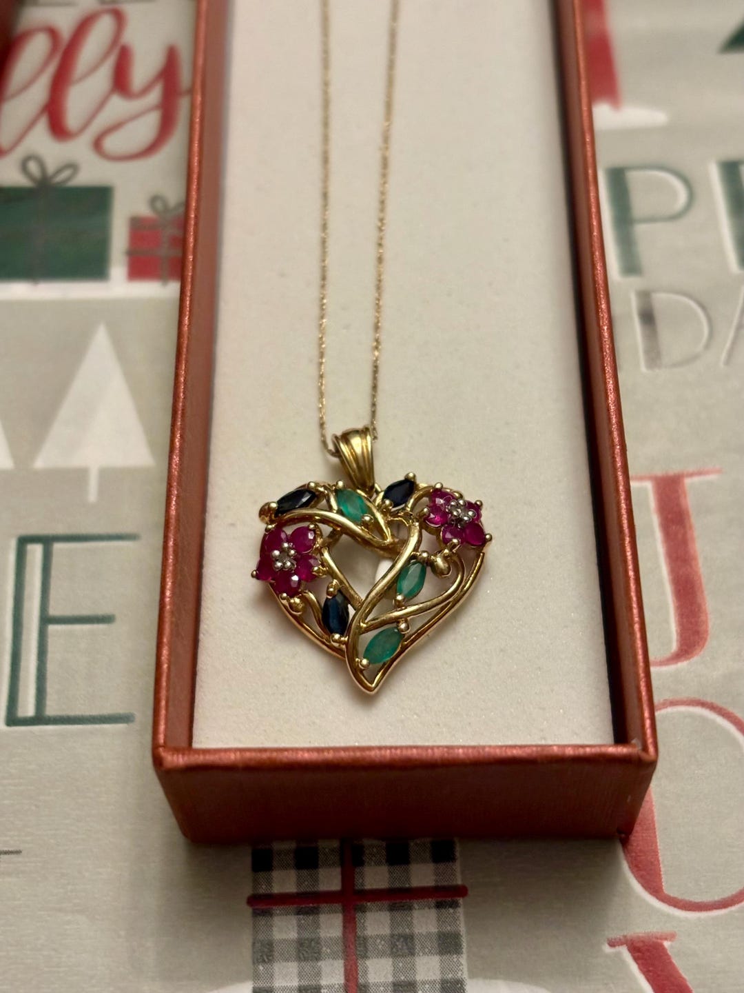 SALE Vintage 10K Yellow Gold Flower Heart Gemstone Necklace, Multi ...