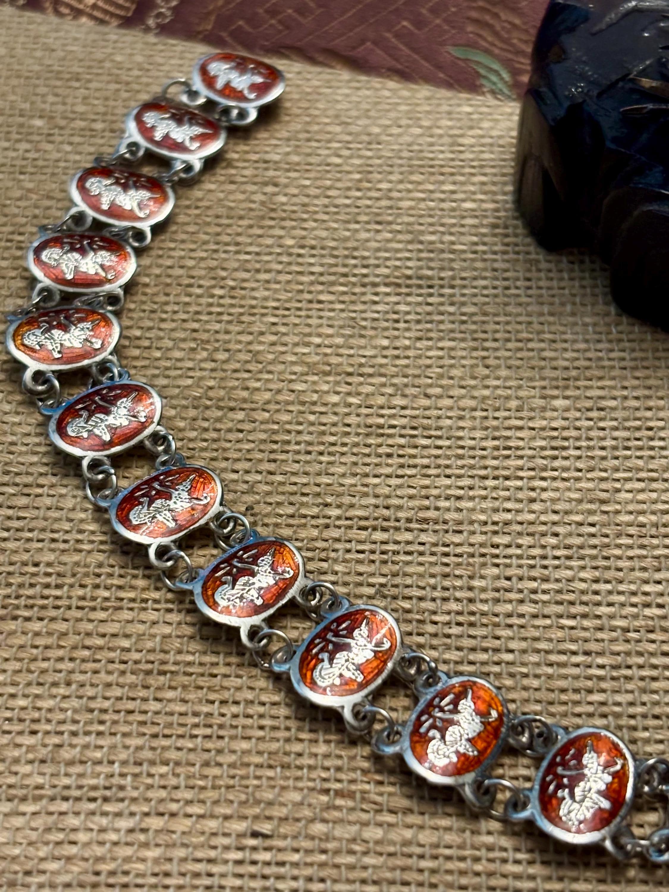 Siam Sterling RED Enamel Link Bracelet 1950s, Vintage Siam Silver ...