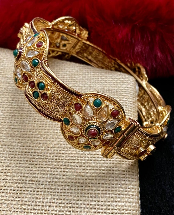 Traditional Kundan Kada Indian Bracelet, Kundan Bangl… - Gem