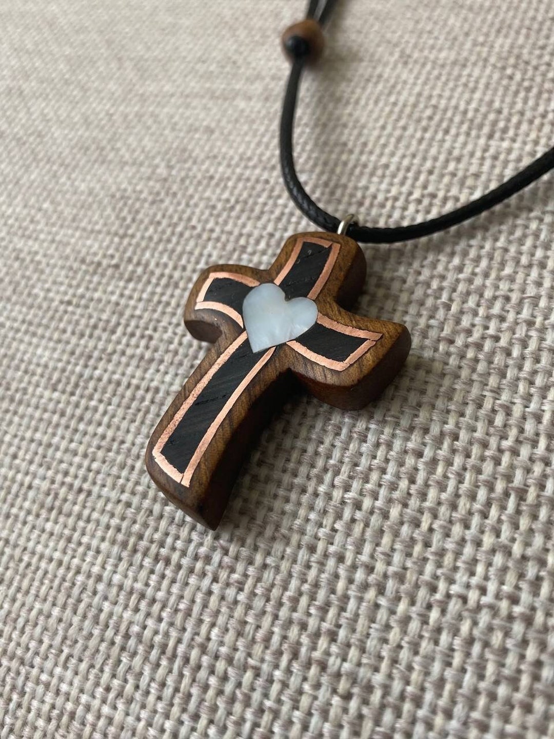 A Unique Wooden Cross With Copper and Mother-of-pearl Inserts - Etsy