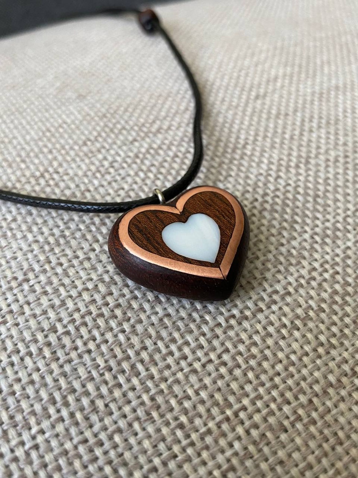 Exquisite Mahogany Heart Pendant With Mother-of-pearl Inlays: - Etsy