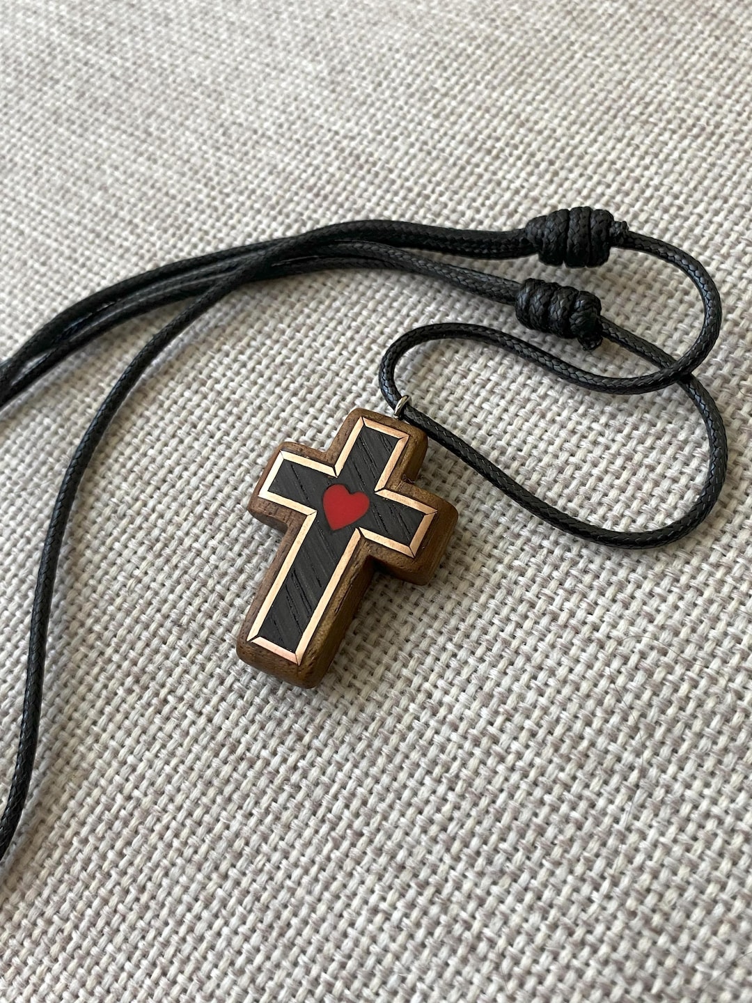 Handmade Wooden Cross Pendant With Copper Inlays & Heart – Christian ...