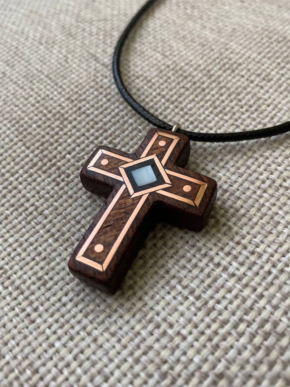 Handmade Wooden Cross With Copper Inserts / Pendant, Decoration for Him ...