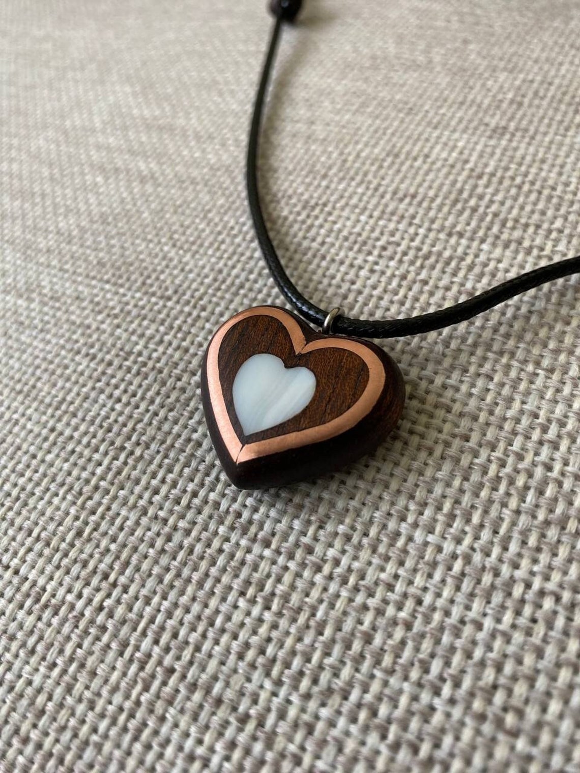 Exquisite Mahogany Heart Pendant With Mother-of-pearl Inlays: - Etsy