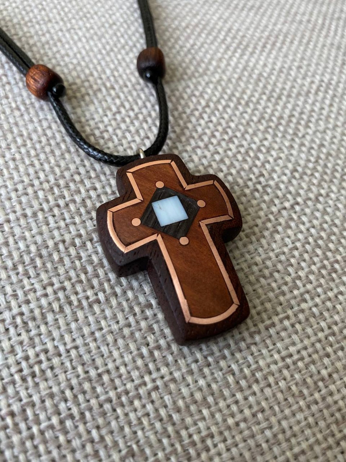 Handcrafted Wooden Cross With Copper & Mother-of-pearl Inlays Unique ...