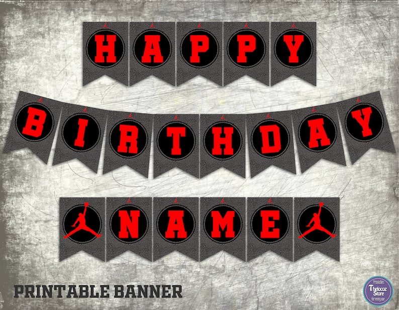 Jordan Printable Banner Jordan Happy birthday banner. | Etsy