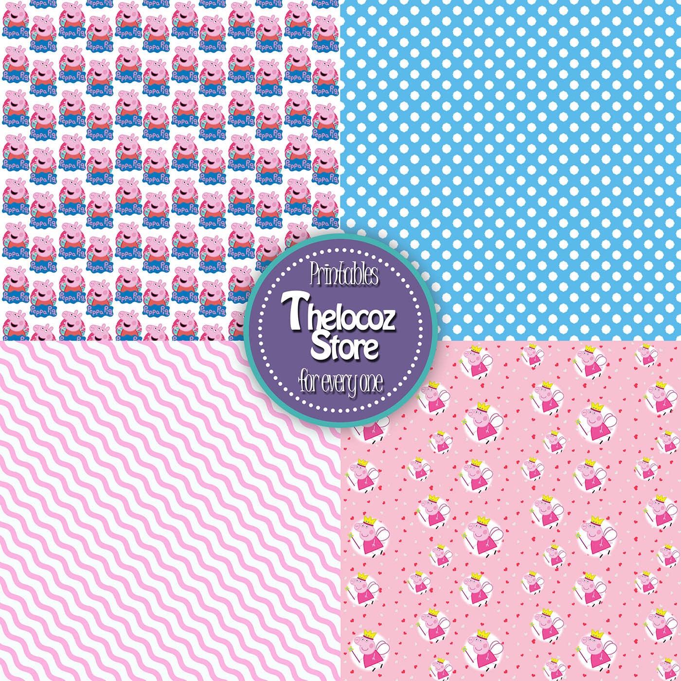 Peppa Pig Digital Papers Scrapbook Patterns 30x30 Cms 300 - Etsy