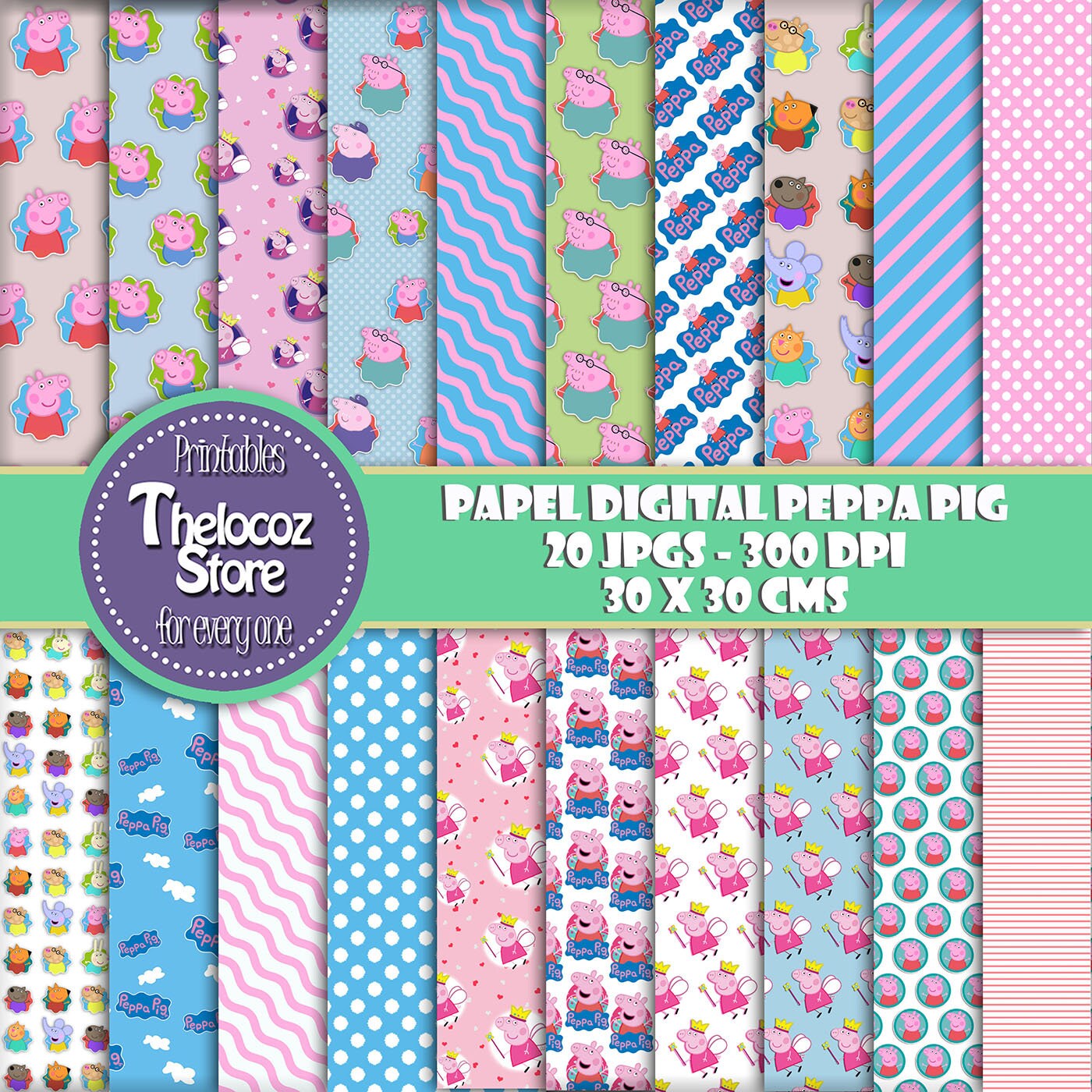 Peppa Pig Digital Papers Scrapbook Patterns 30x30 Cms 300 - Etsy