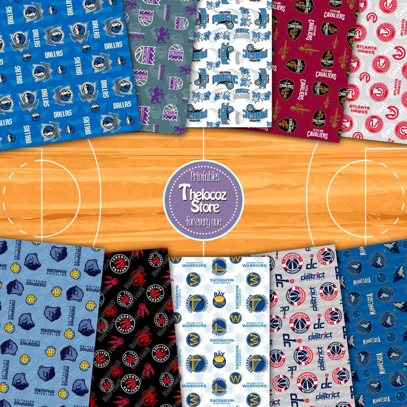NBA digital paper scrapbook NBA pattern. 30 teams 30 x 30 | Etsy