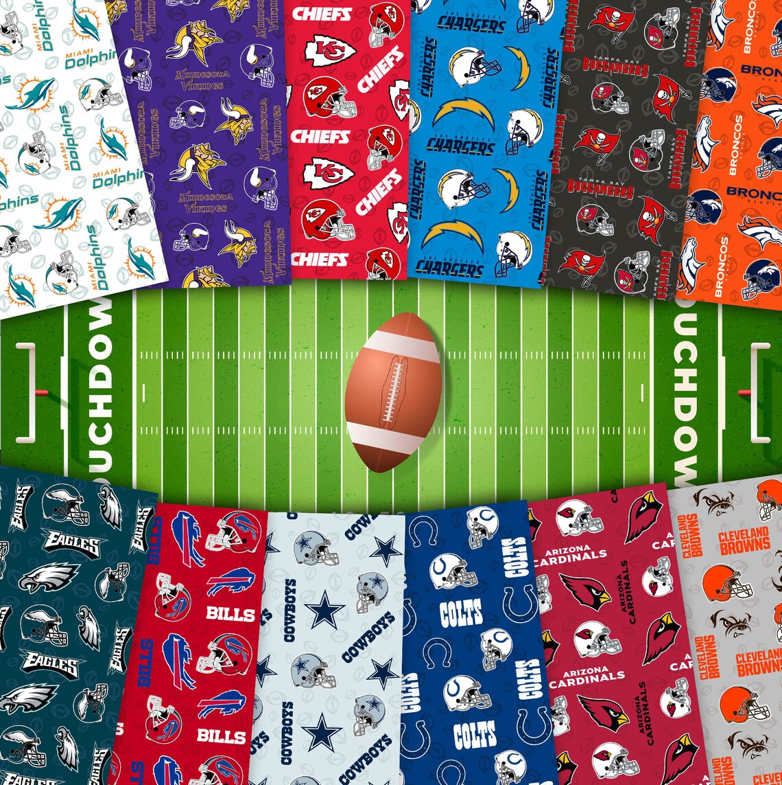 NFL Digital Paper Scrapbook NFL Pattern. 32 Teams 30 X 30 | Etsy