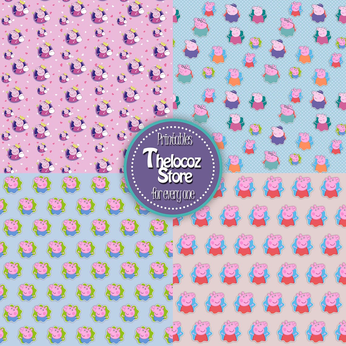 Peppa Pig Digital Papers Scrapbook Patterns 30x30 Cms 300 - Etsy