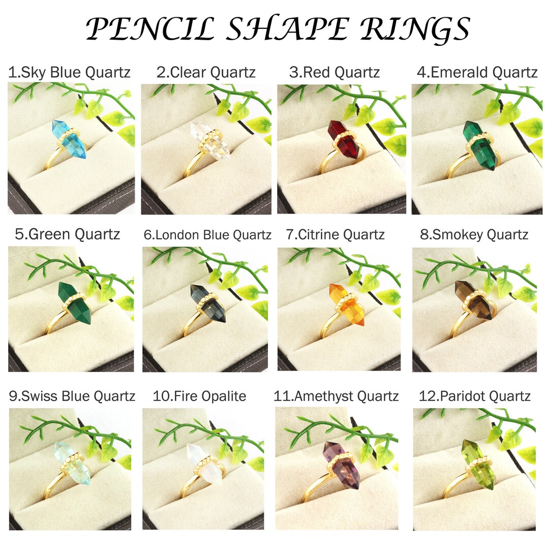 Buy Pencil Rings, Birthstone Quartz Gold Plated Adjustable Rings ...