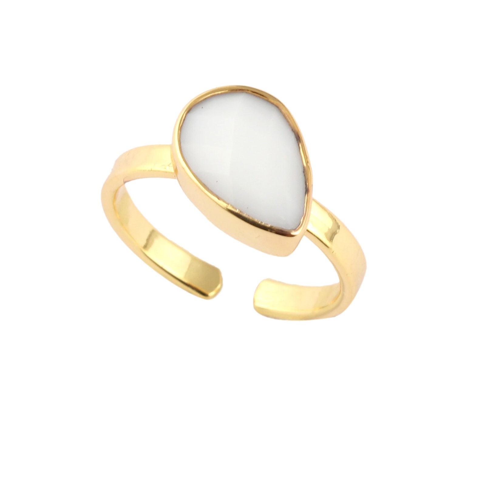 Gemstone Rings Pear Shape Ring 24k Gold Plated Adjustable - Etsy