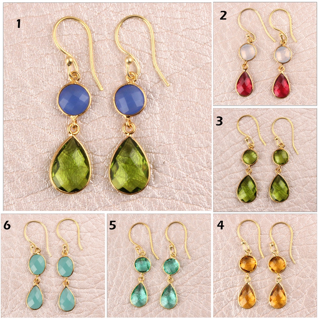 Hydro Quartz Drop Earrings: Checker Cut Gold Plated Brass - Etsy